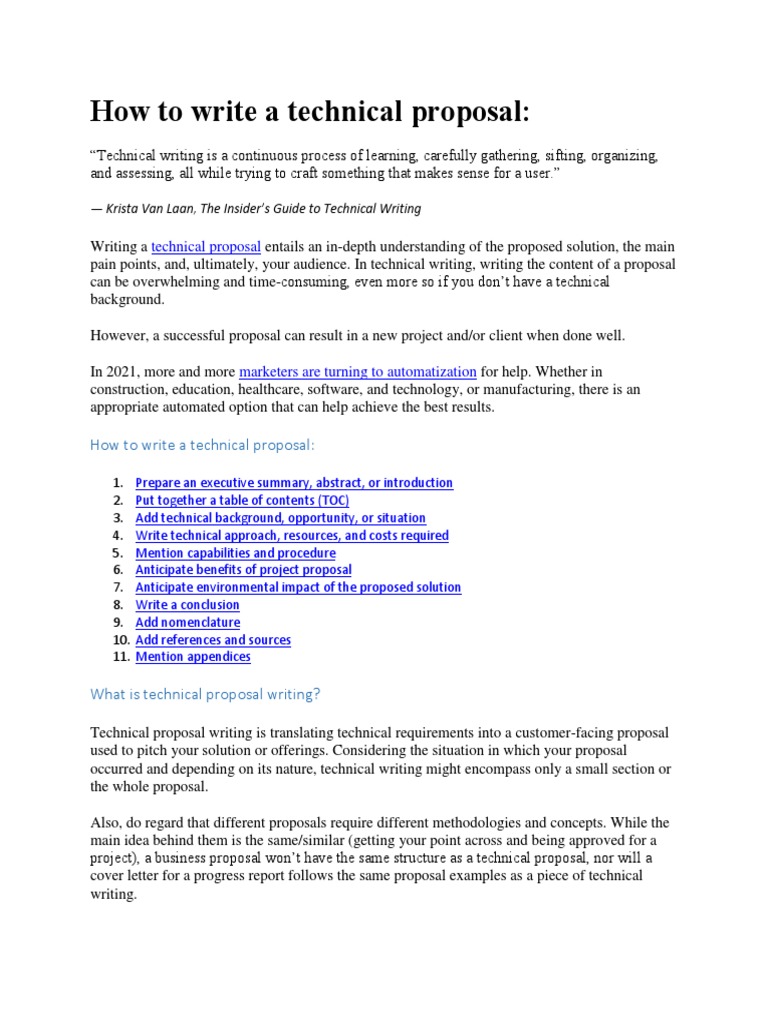 How To Write A Technical Proposal | PDF | Theory | Table Of Contents