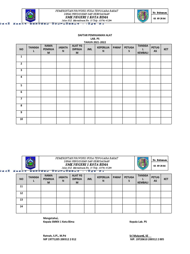 Daftar Peminjaman Alat | PDF