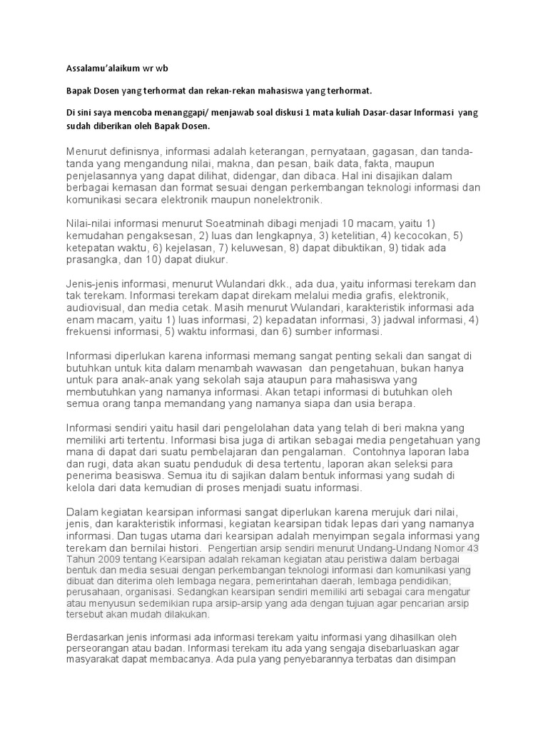 Diskusi 1 Dasar-Dasar Informasi | PDF | Sains & Matematika