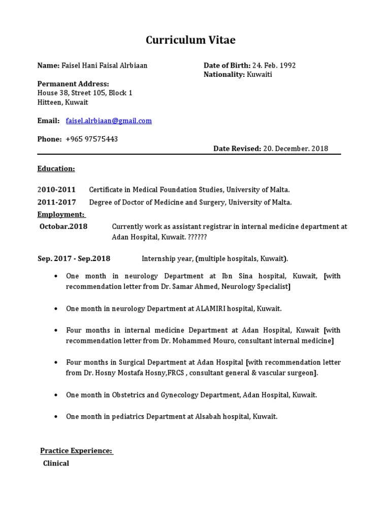 My CV Dec2018 | PDF | Neurology | Surgery