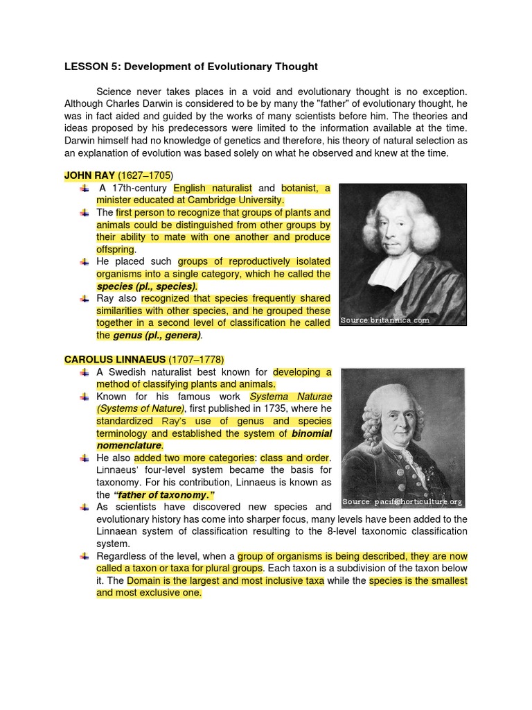 L5 Development of Evolutionary Thought Lesson Handout | PDF | Evolution ...