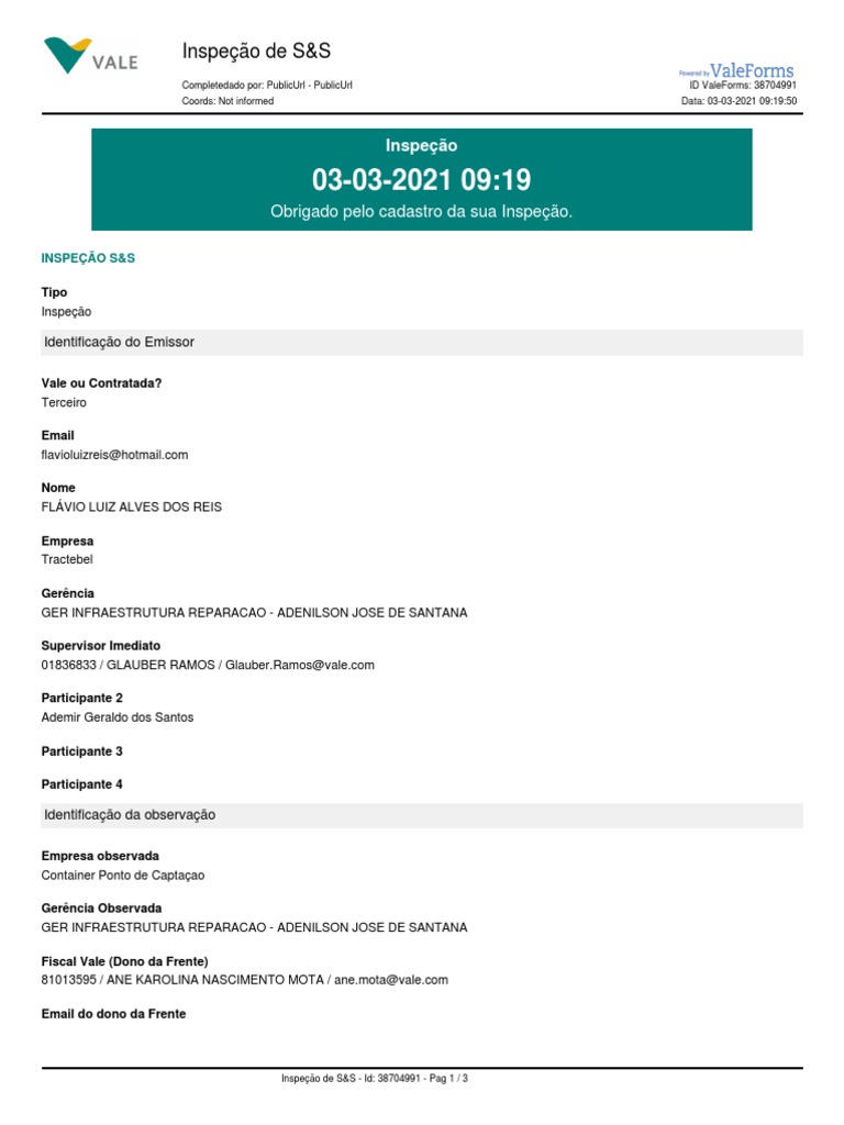 ValeForms - Form - Self Screening | PDF