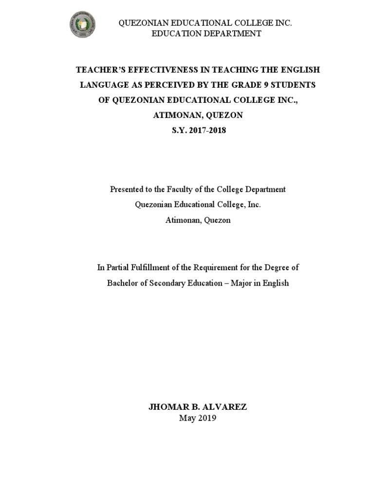 WORKING THESIS (Teavher's Effectiveness in Teaching The English ...