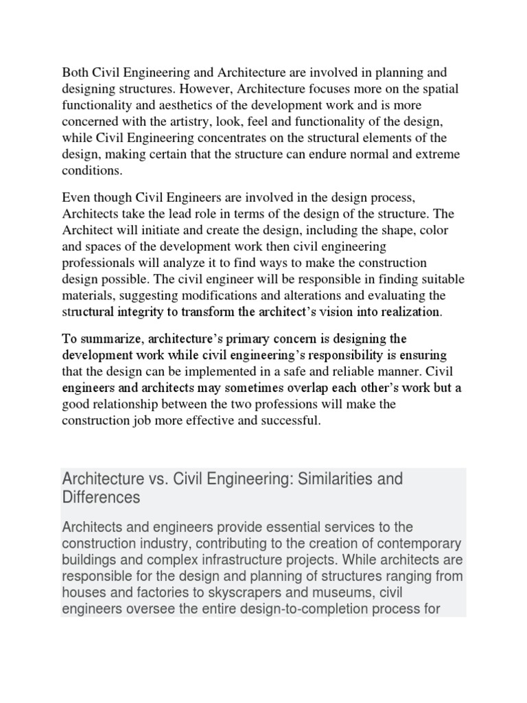 Architecture vs. Civil Engineering | PDF | Architect | Civil Engineering