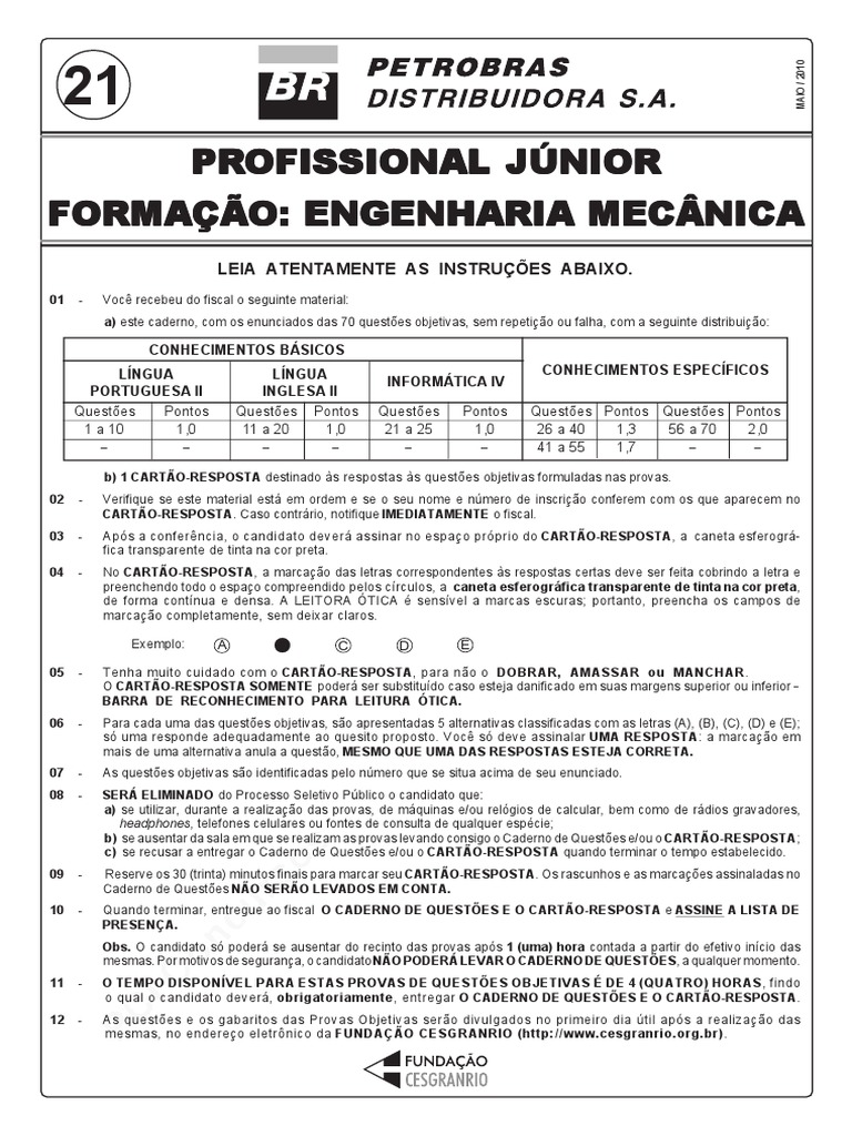 Prova 21 Profissional J Nior Forma o Engenharia Mec Nica | PDF | Flexão (Física) | Rede mundial ...
