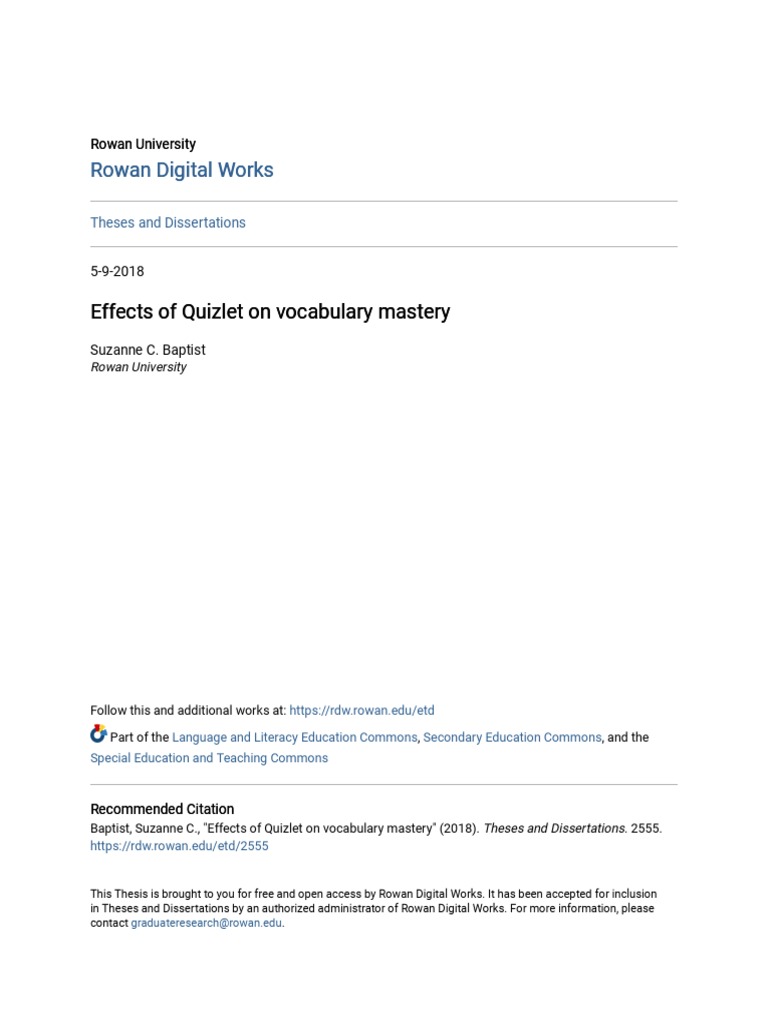 Effects of Quizlet On Vocabulary Mastery | PDF