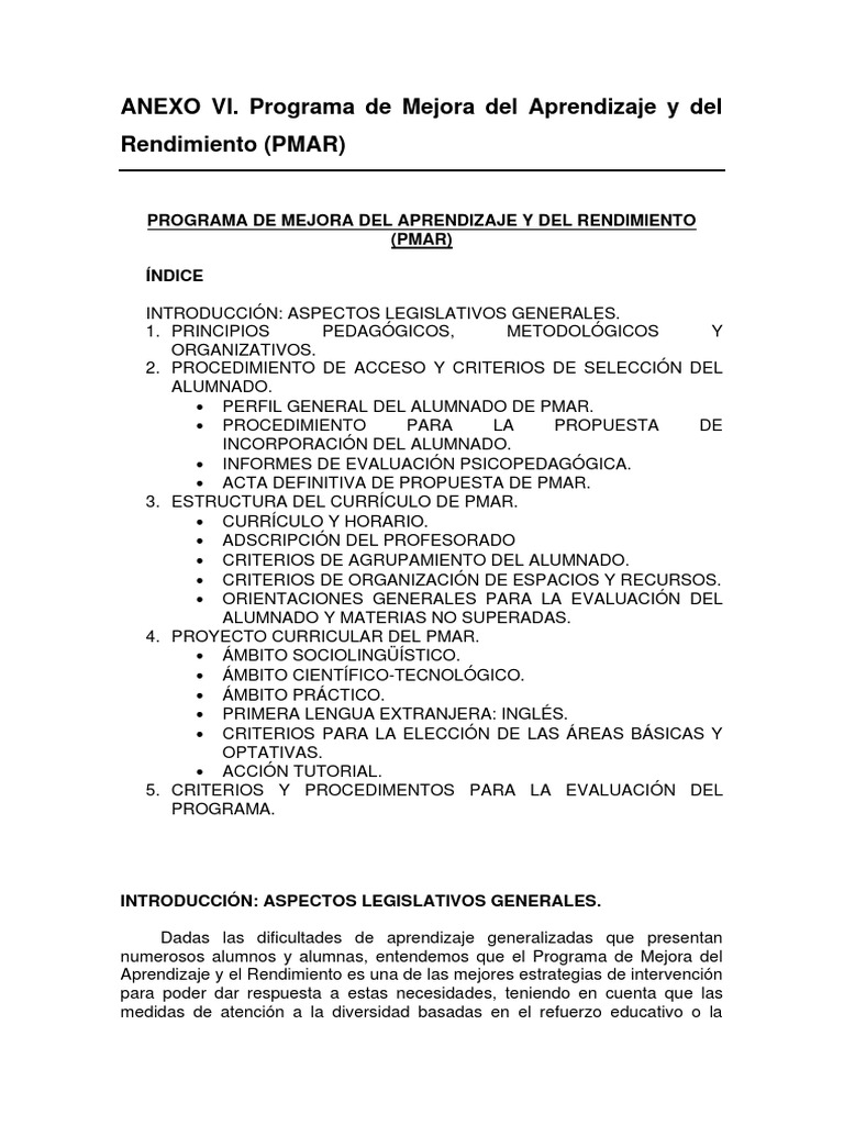 Programa de Mejora del Aprendizaje y del Rendimiento (PMAR) para alumnos con dificultades ...