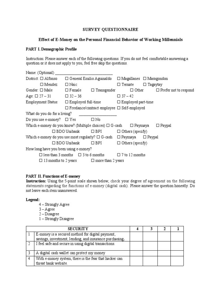 E-Money Survey on Millennials' Financial Behavior | PDF | Money | Saving