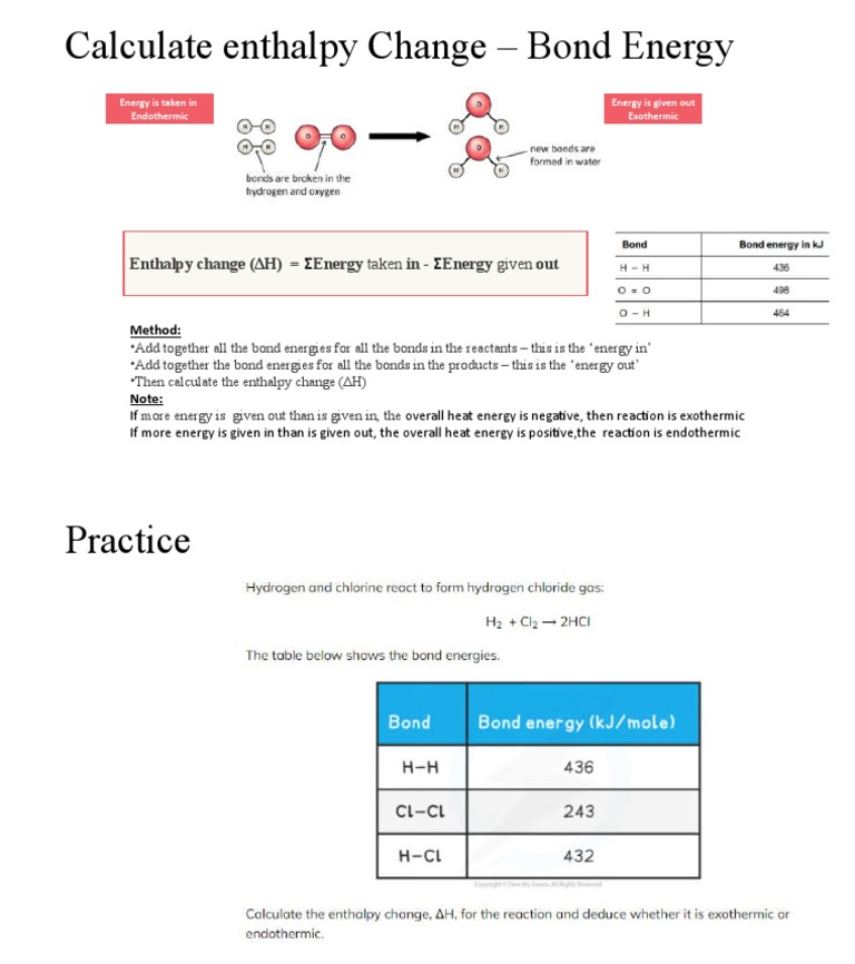 Calculate Enthalpy Change - Bond Energy | PDF | Science & Mathematics