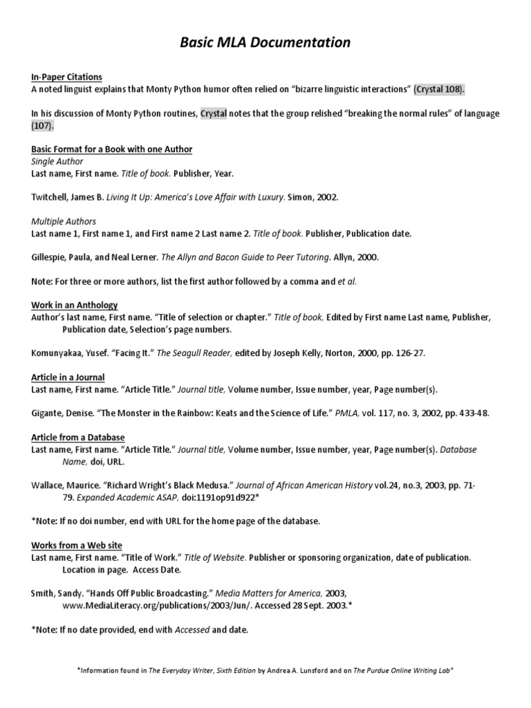 MLA Styleguide 6th Edition | PDF