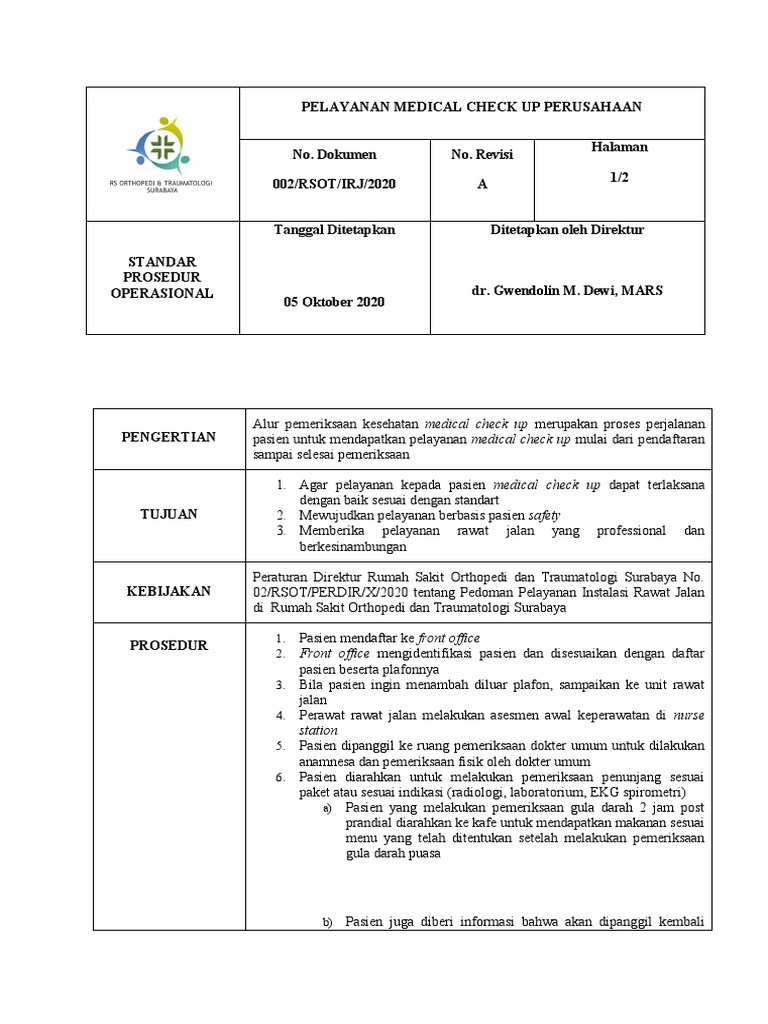 Spo Pelayanan Medical Check Up Perusahaan | PDF