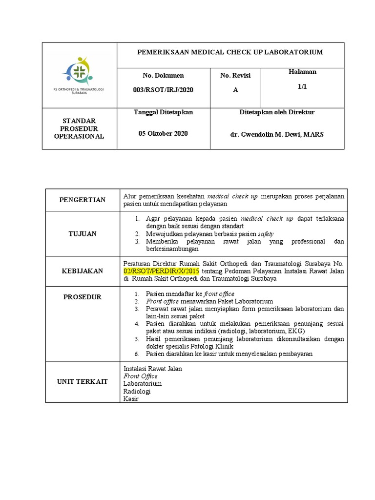 Spo Pemeriksaan Medical Check Up Laboratorium | PDF
