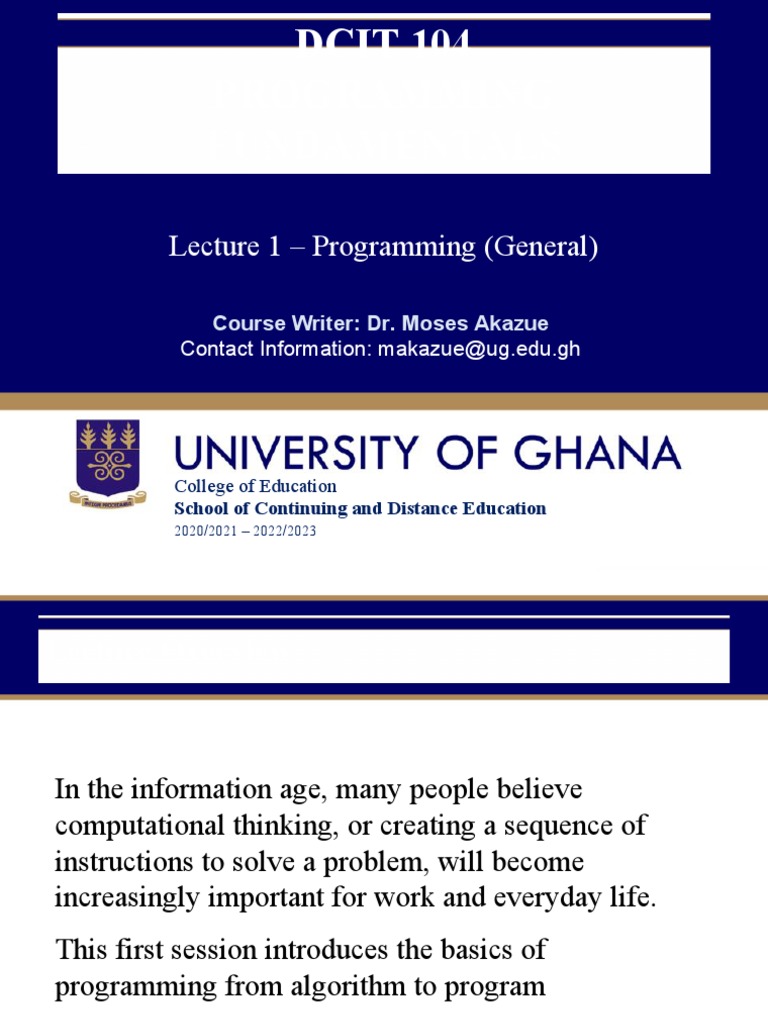 DCIT104 Lecture 1 | PDF | Computer Program | Programming