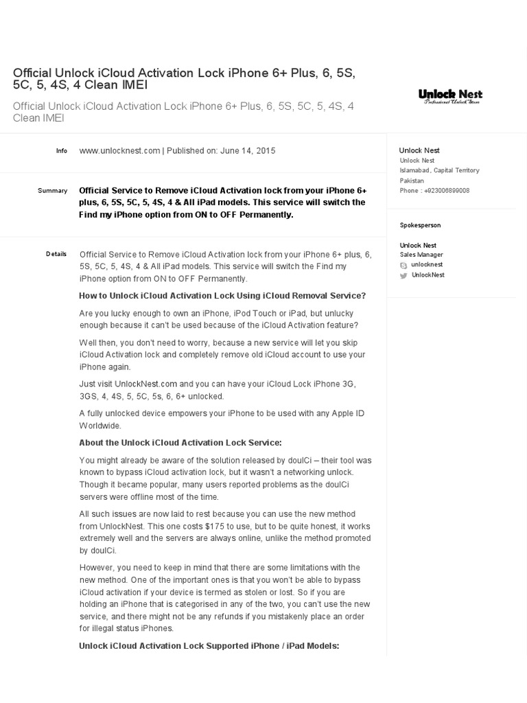 Official Unlock Icloud Activation Lock Ip | PDF | I Cloud | Ios