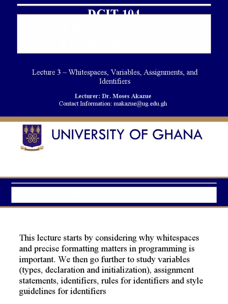 DCIT104 Lecture 3 | PDF | Reserved Word | Variable (Computer Science)