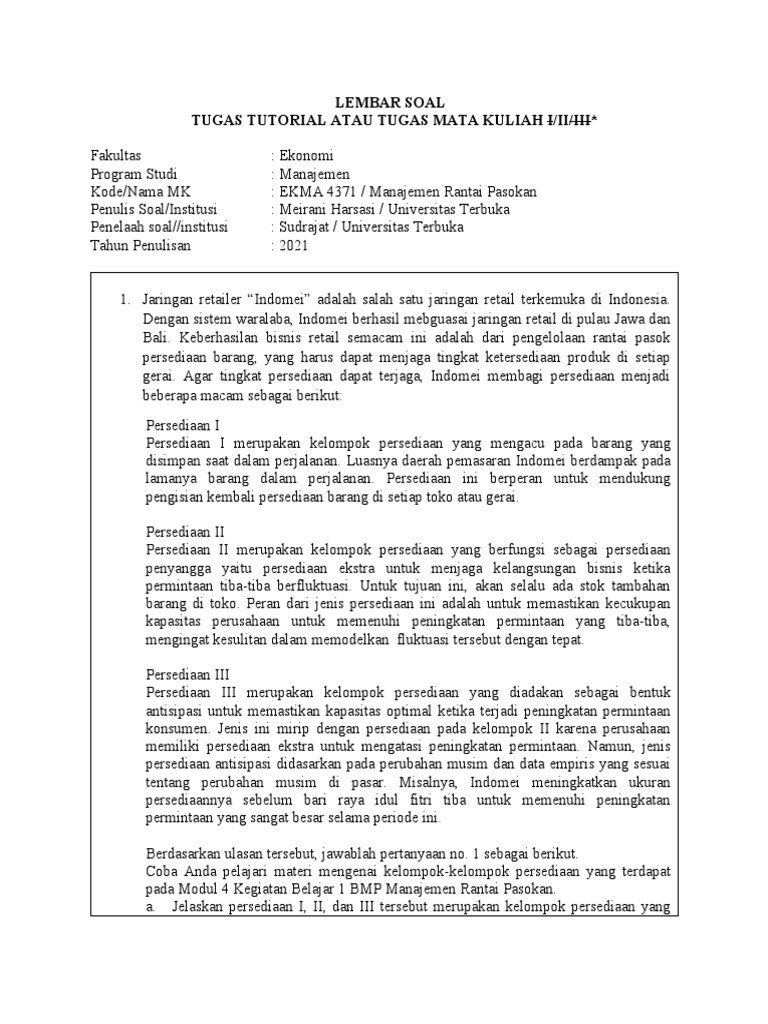 Tugas 2 Manajemen Rantai Pasokan | PDF