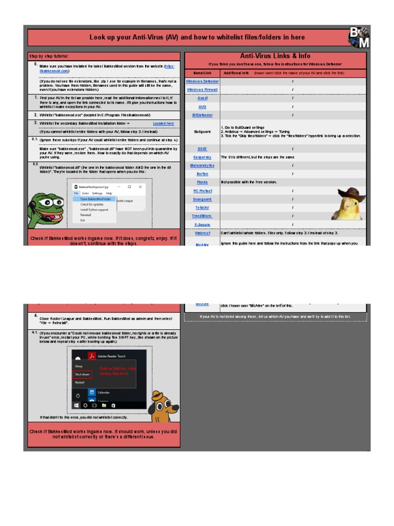 BakkesMod Antivirus Help - Whitelist Tutorial and AV Links | PDF | Antivirus Software | Computer ...
