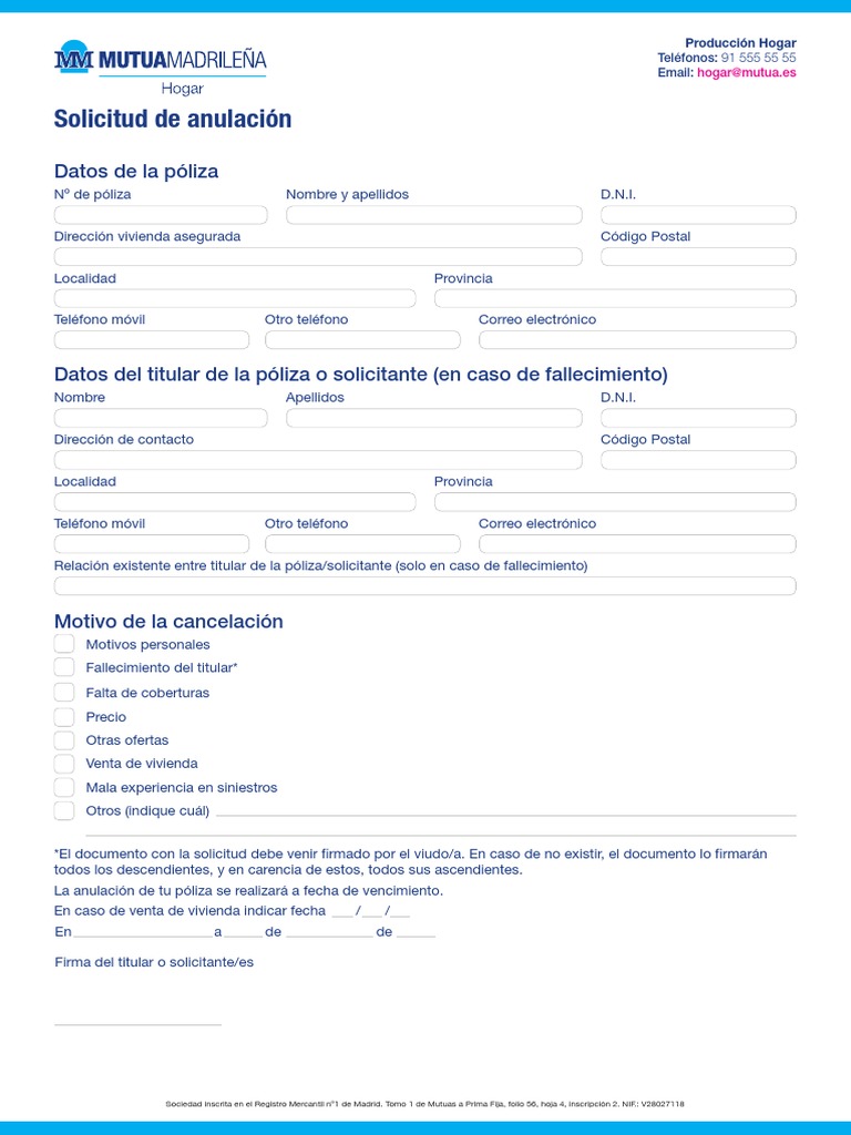 Solicitud Anulacion Poliza Hogar | PDF | Póliza de seguros | Privacidad de la información