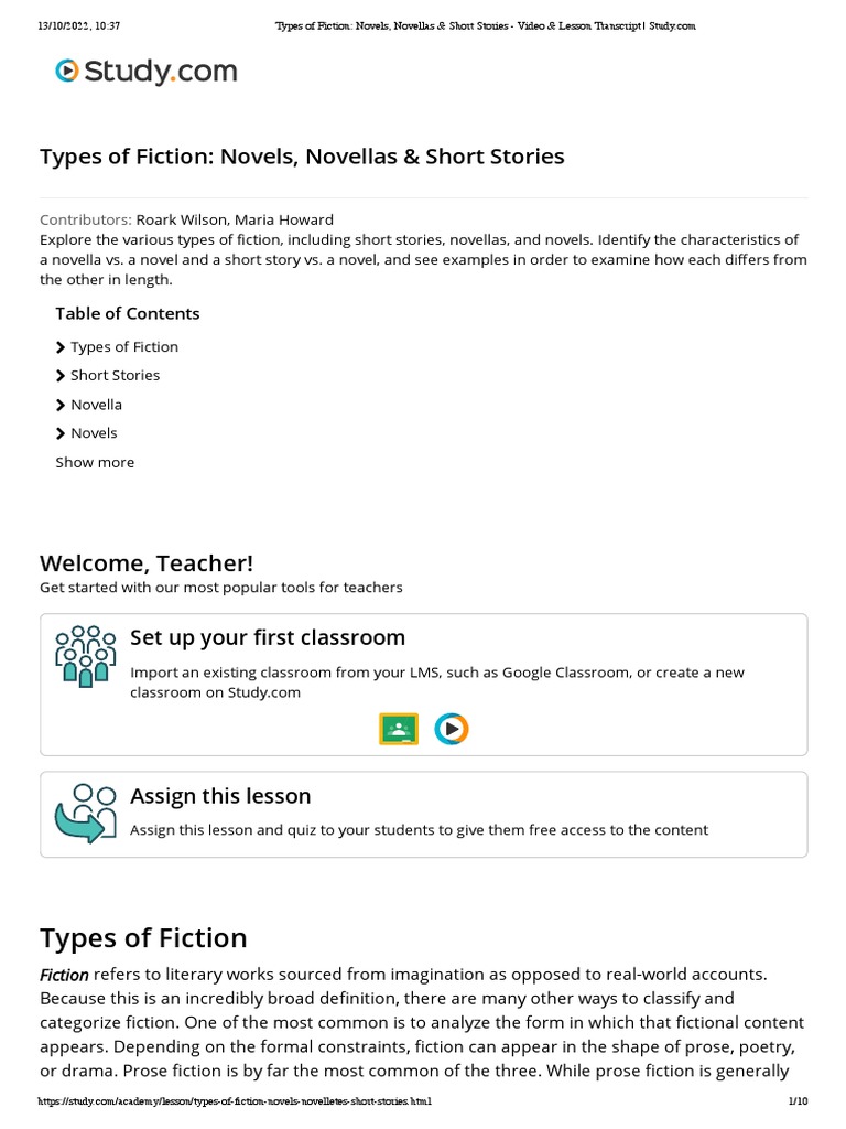 Types of Fiction - Novels, Novellas & Short Stories - Video & Lesson ...