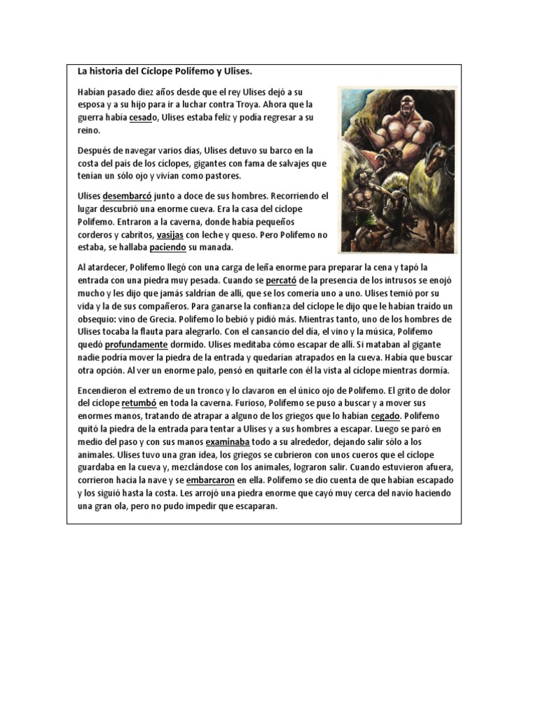 La Historia Del Cíclope Polifemo y Ulises | PDF | Ciencias sociales ...