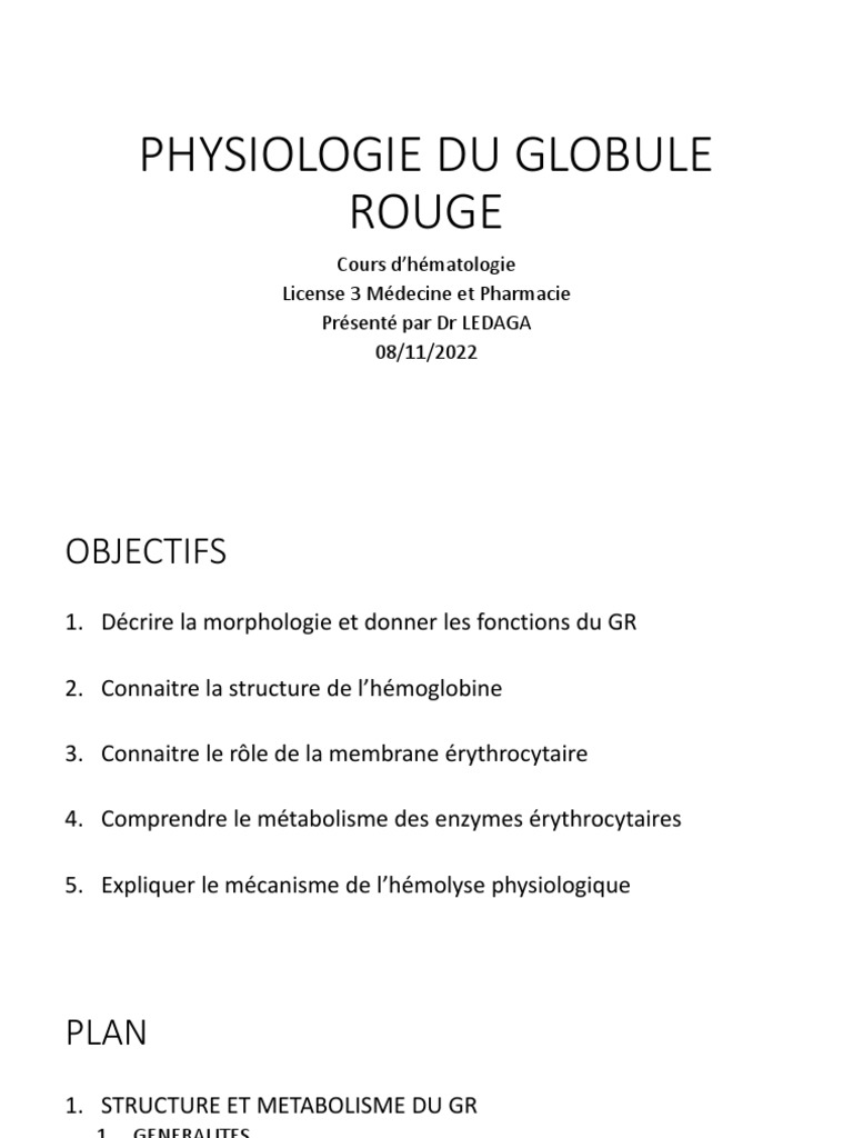 Physiologie et Métabolisme des Globules Rouges | PDF | Métabolisme ...
