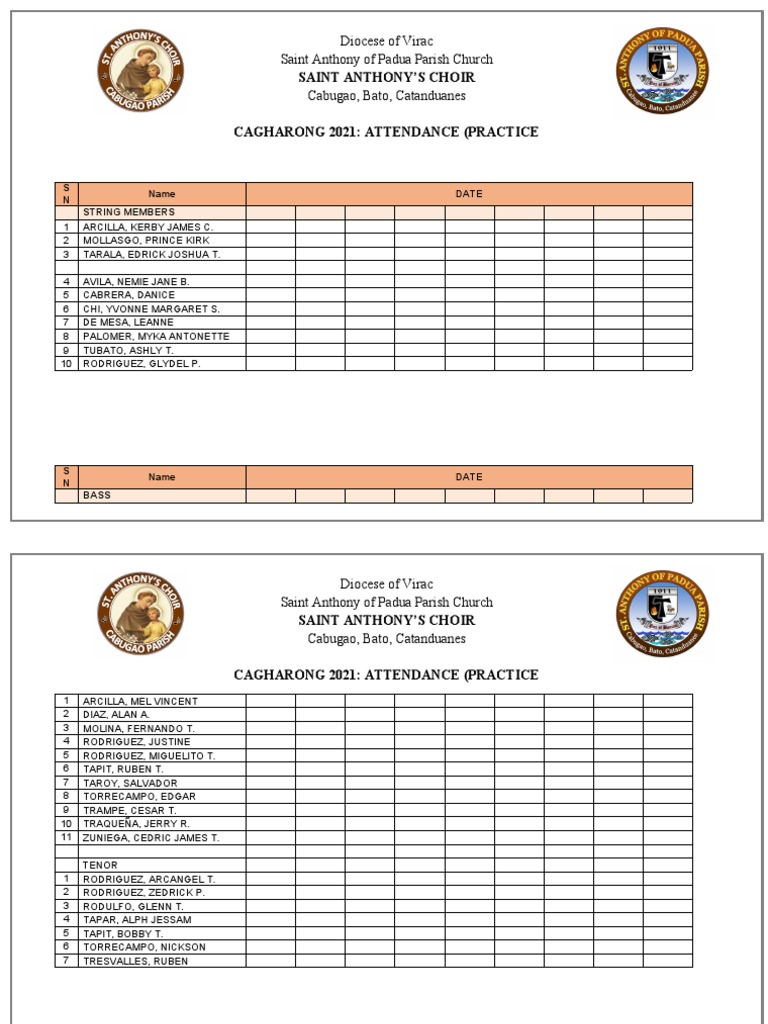 choir ATTENDANCE | PDF