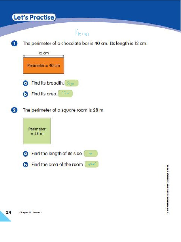 Math Area and Perimeter Let's Practice | PDF