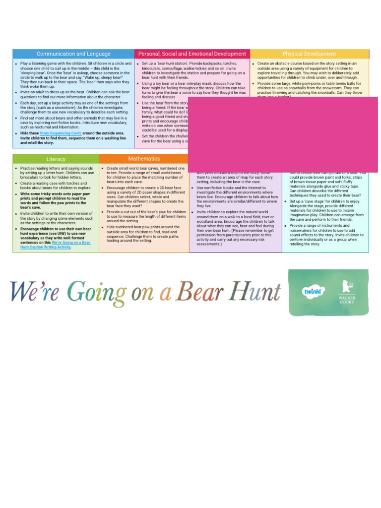 TF T 1634124318 Reception Topic Planning Web Were Going On A Bear Hunt Eyfs 2021 - Ver - 4 | PDF