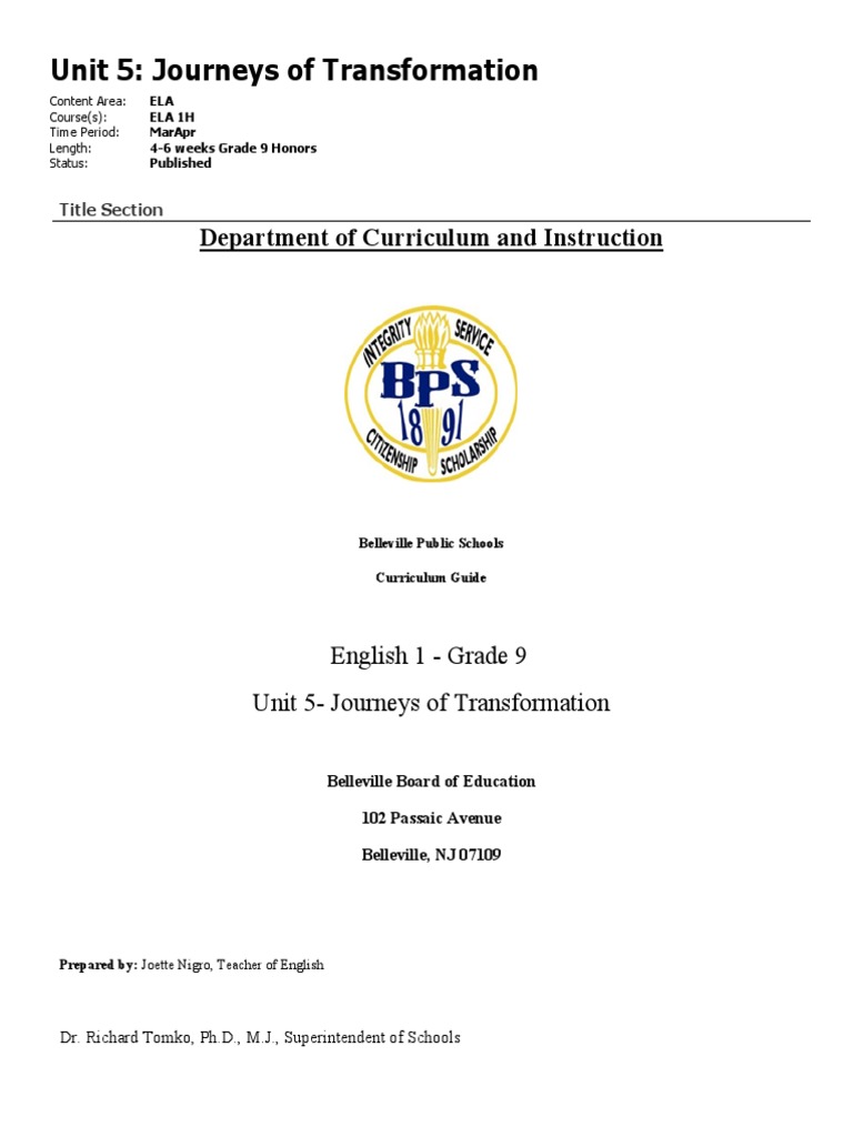 Unit - Unit 5 - Journeys of Transformation - 20221018102841 | PDF