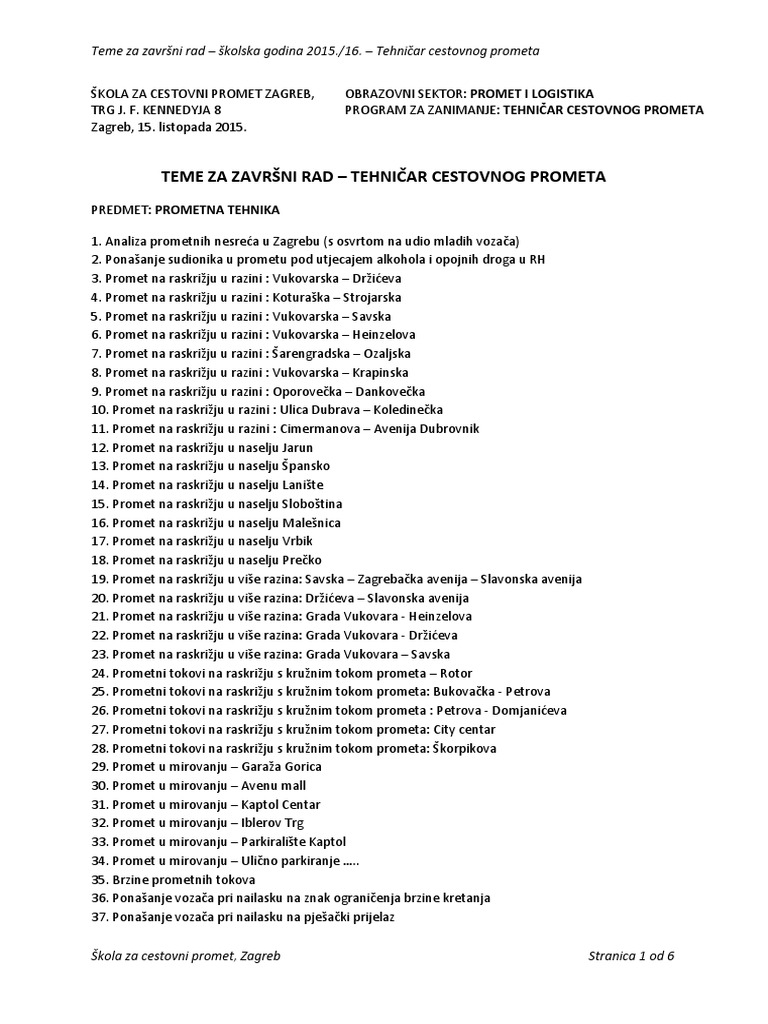 Teme Za Zavrsni Rad - TCP | PDF