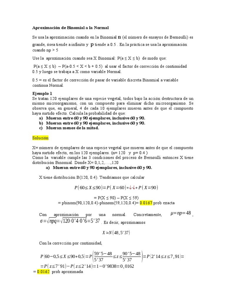 Aproximación de Binomial A La Normal | PDF | Probabilidad | Teoría ...