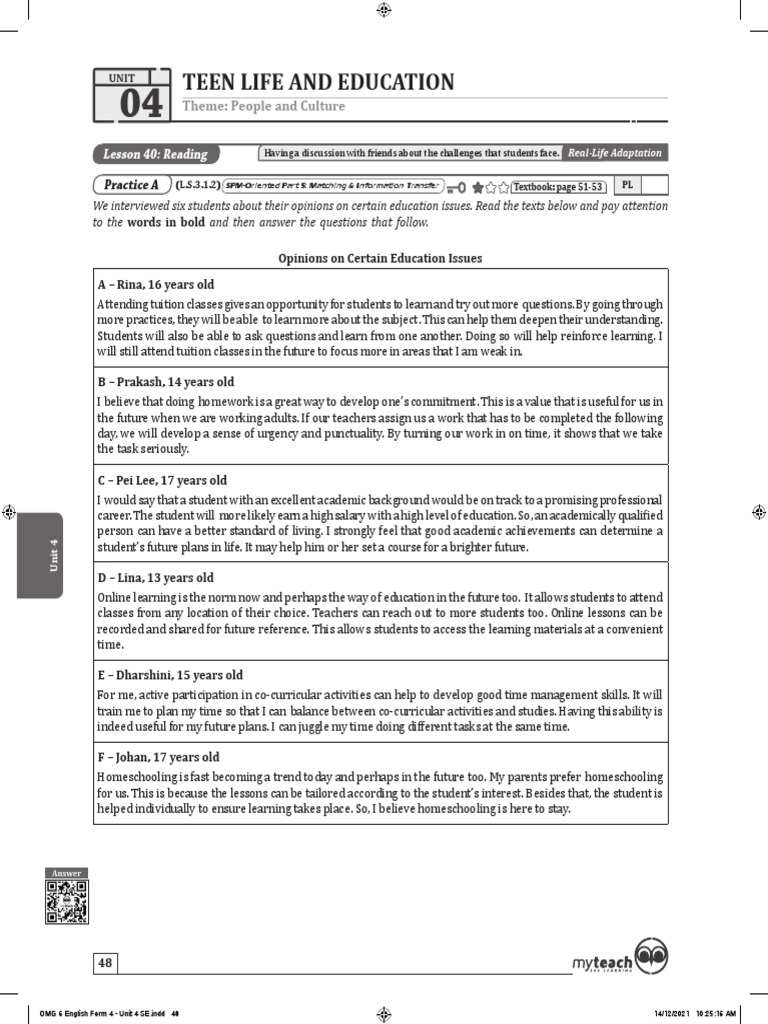 OMG 6 English Form 4 - Unit 4 SE | PDF