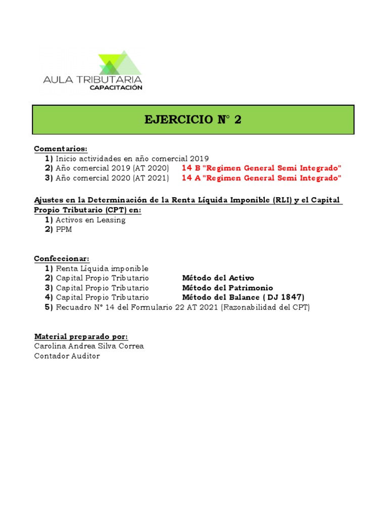 Ejercicio #2: 14 B "Regimen General Semi Integrado" 14 A "Regimen General Semi Integrado" | PDF ...