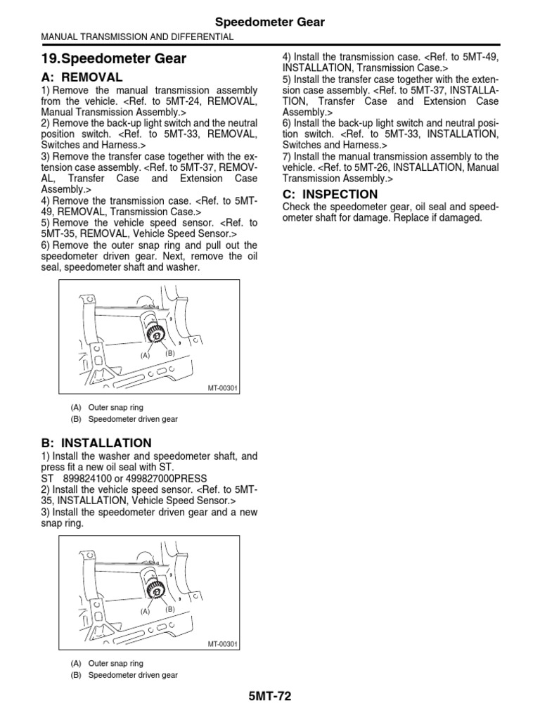 Speedometer Gear Removal and Installation | PDF | Manual Transmission ...