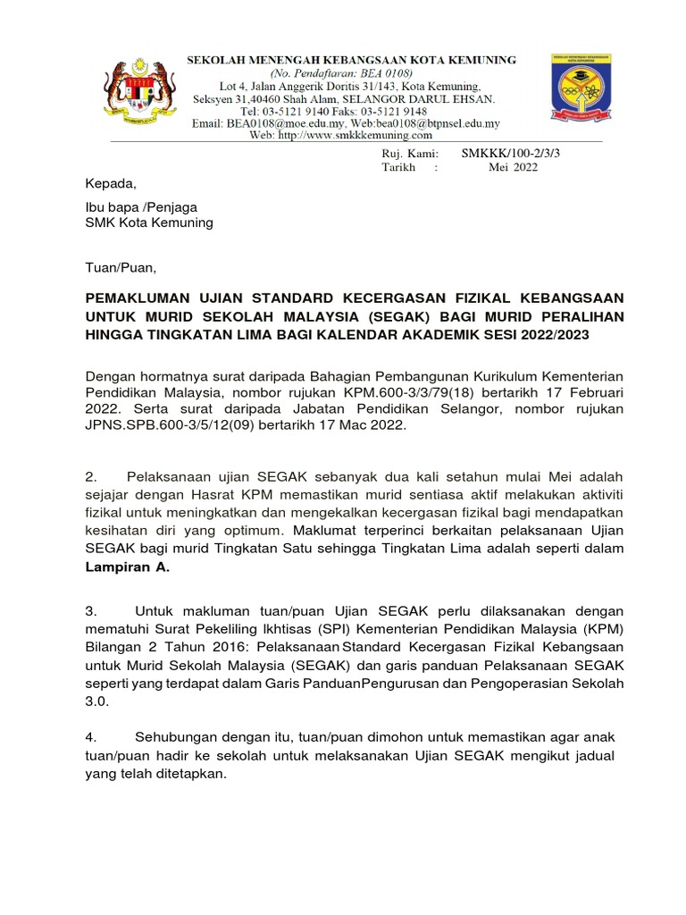 Surat Segak PJPK 2022 | PDF