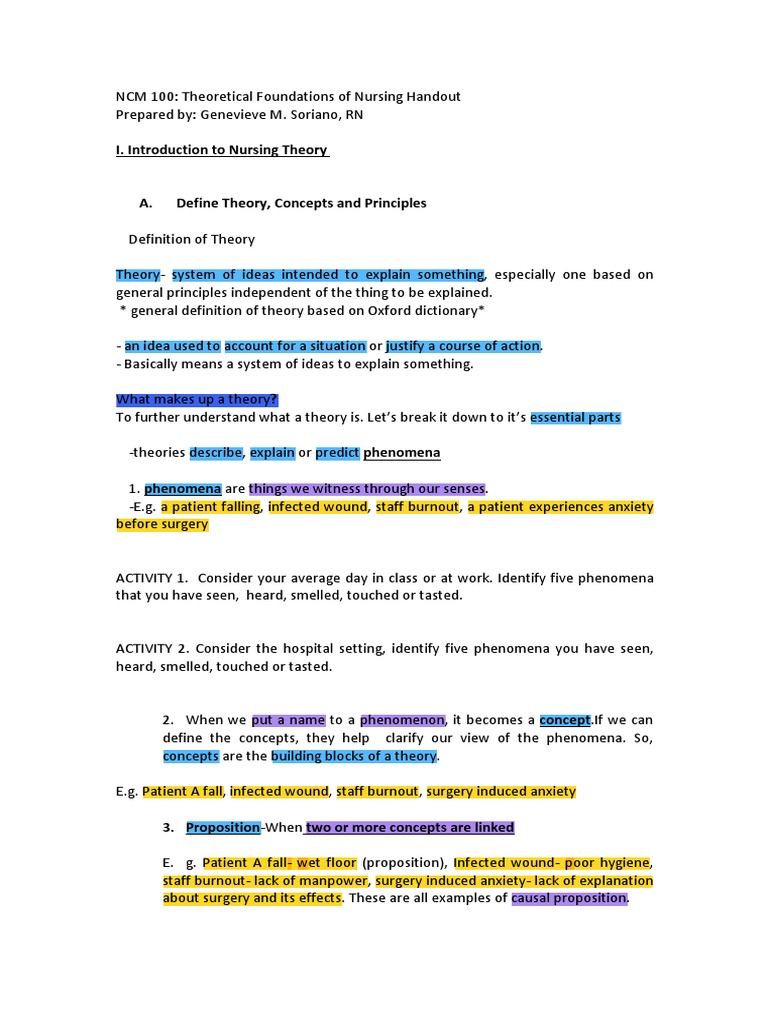 Week 1 Theoretical Foundations of Nursing Handout | PDF | Theory | Nursing