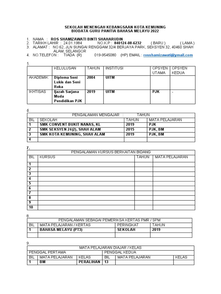 Borang Biodata BM | PDF