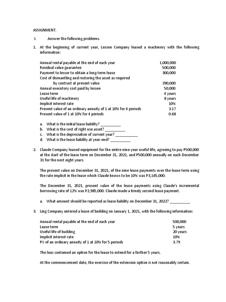 Solutions to Lease Accounting Problems | PDF | Lease | Present Value