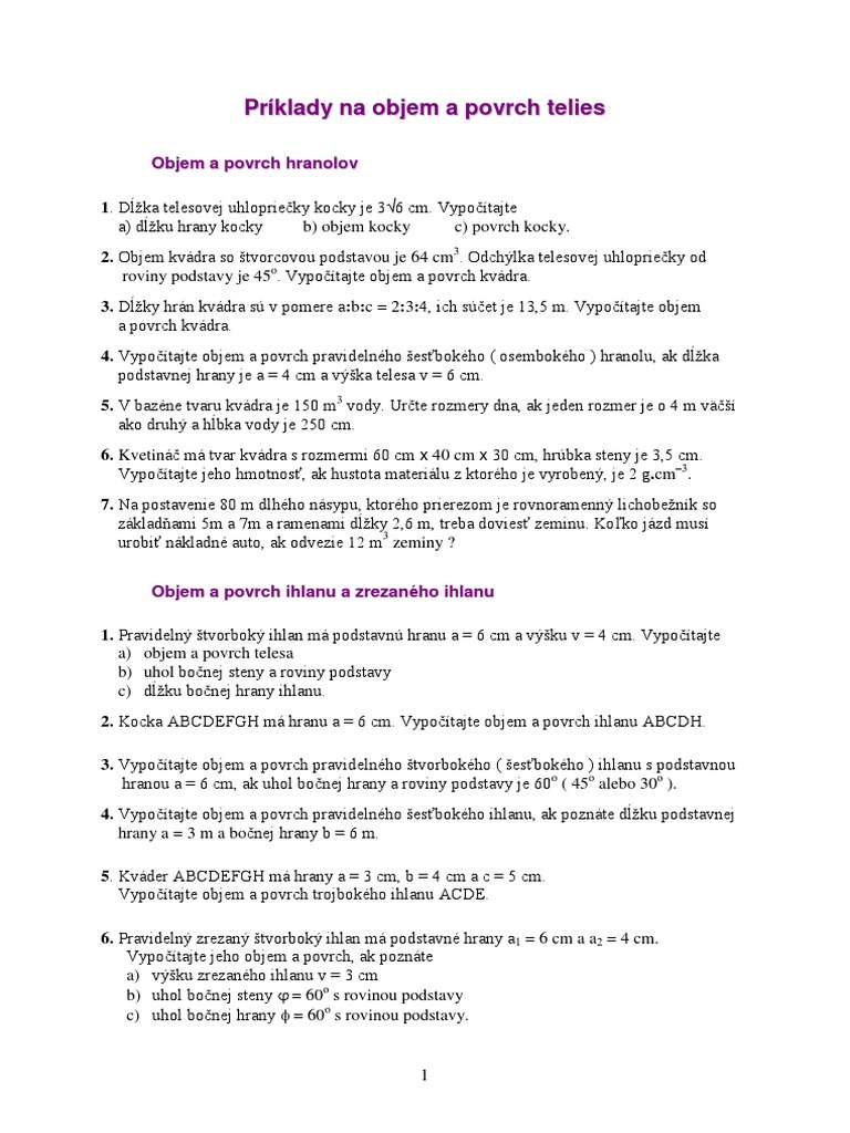 Priklady Na Objem A Povrch | PDF