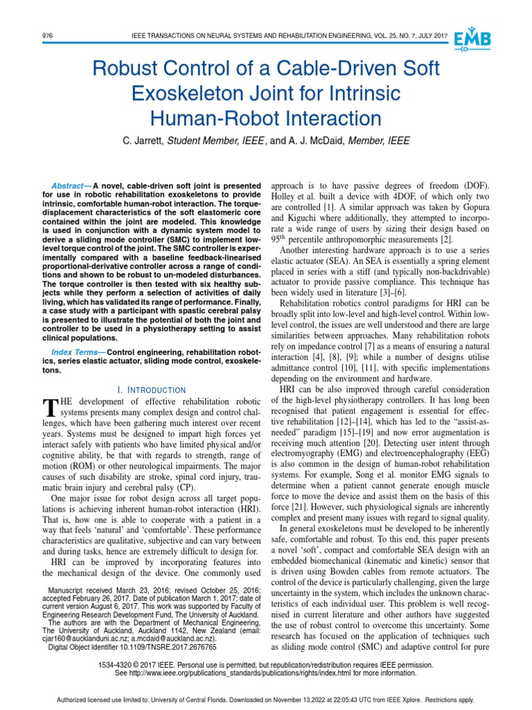 Robust Control of A Cable-Driven Soft Exoskeleton Joint For Intrinsic ...