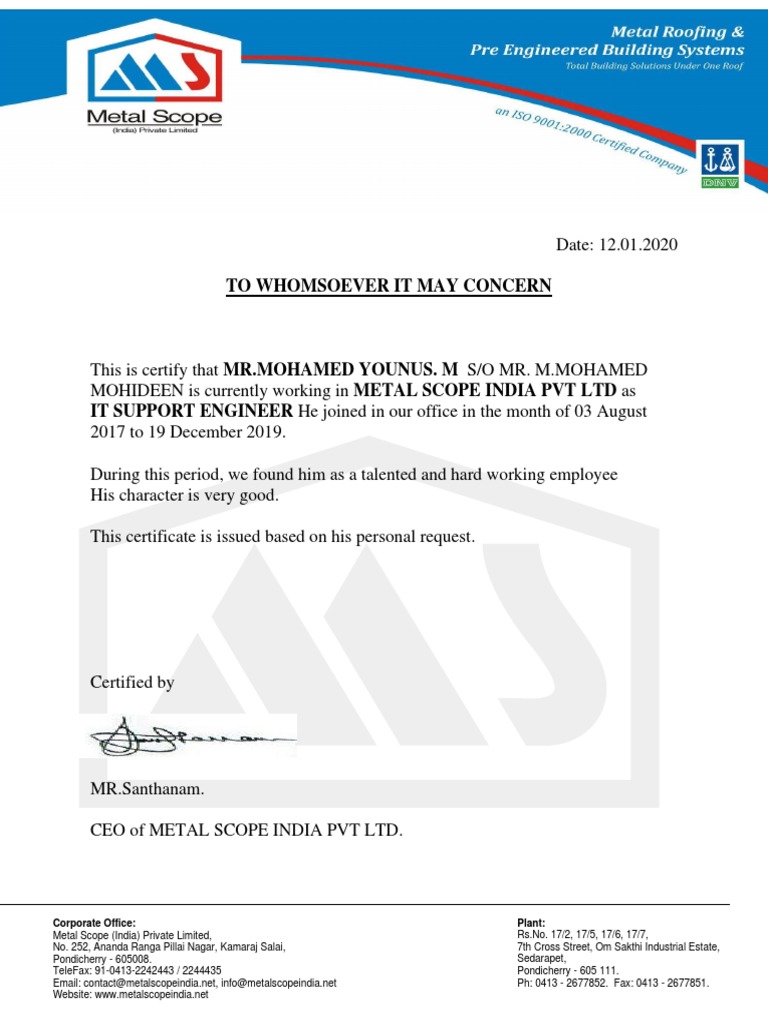 Experiance Certificate | PDF | Fax | International Telecommunication Union