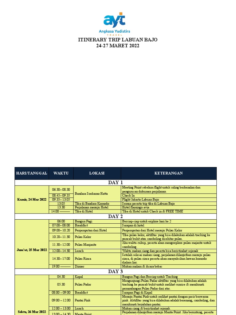 Itinerary Labuan Bajo 24-27 Mar 2022 | PDF