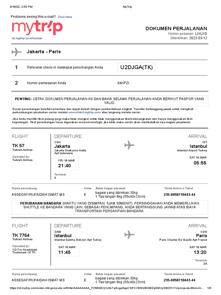 Tiket Jakarta - Perancis | PDF