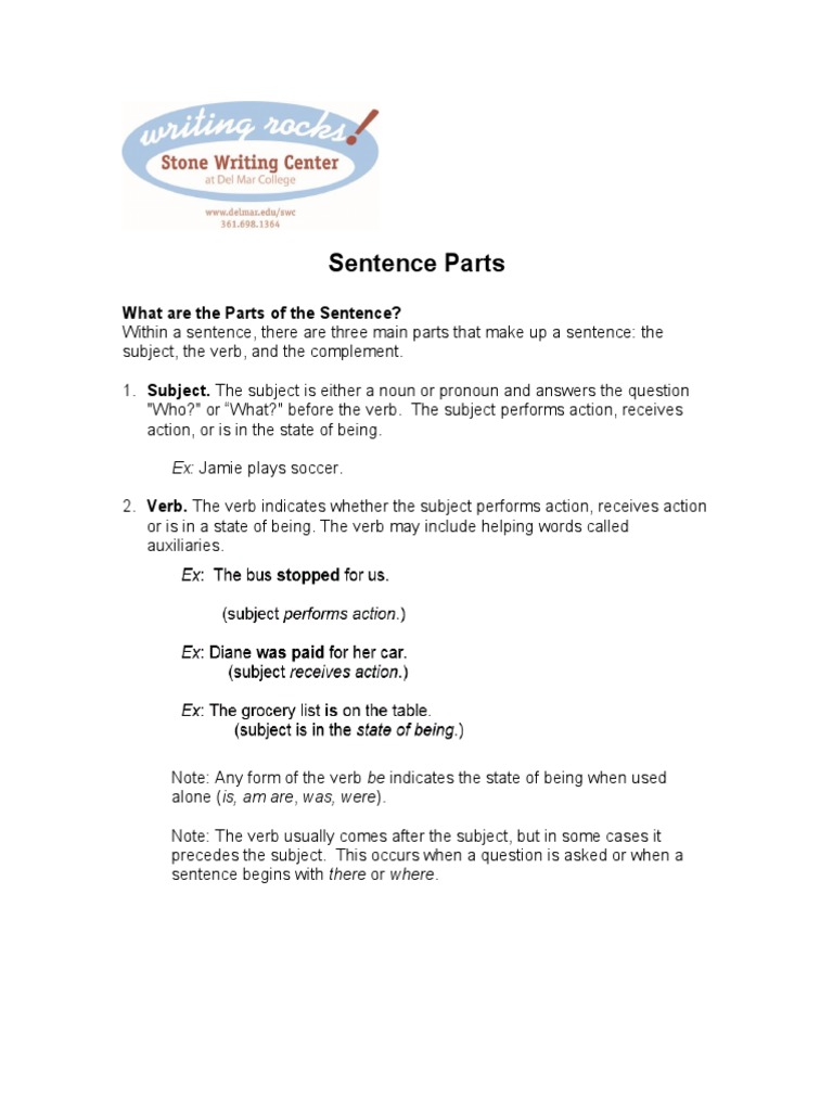 Parts of a Sentence Explained | PDF