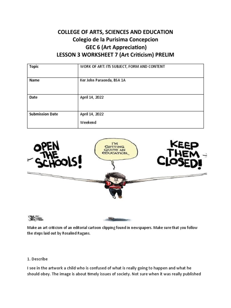 Worksheet 6 Lesson 3 GEC 6 Prelim | PDF | Psychology | Cognitive Science