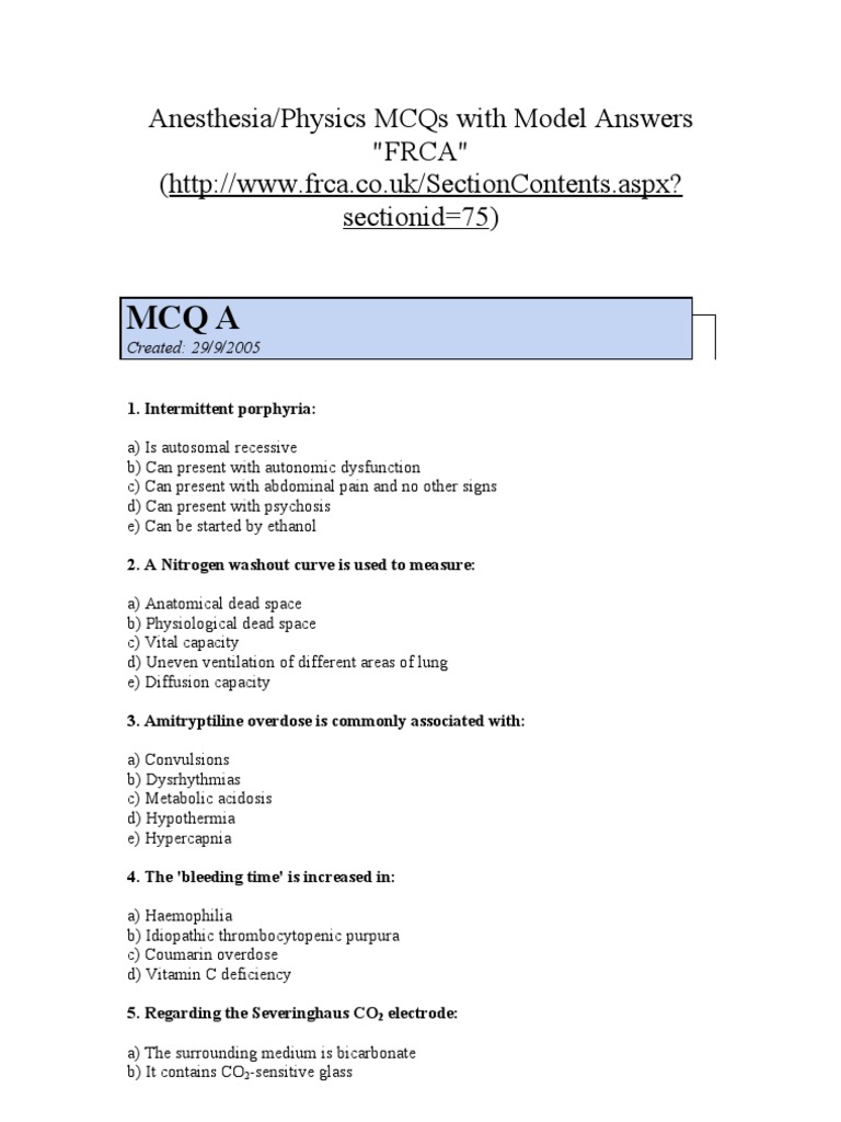 13-5-2010 MCQ Frca | PDF | Heart | Blood Pressure