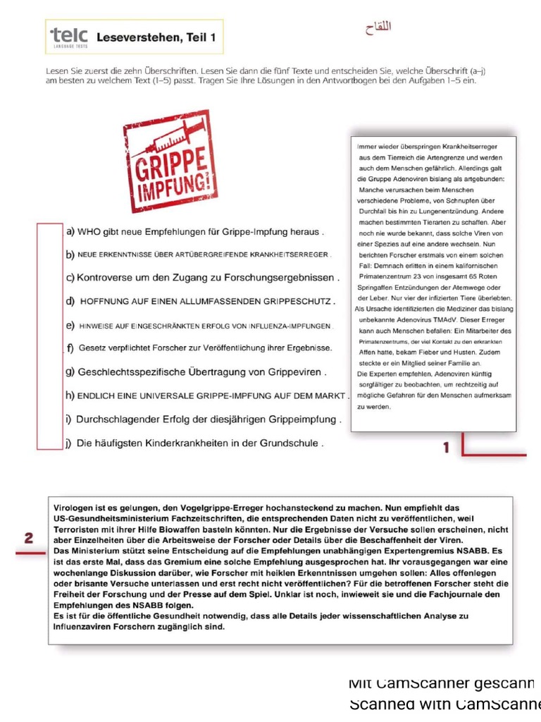 Leseverstehen Teil 1 (Verschoben) Kopie | PDF