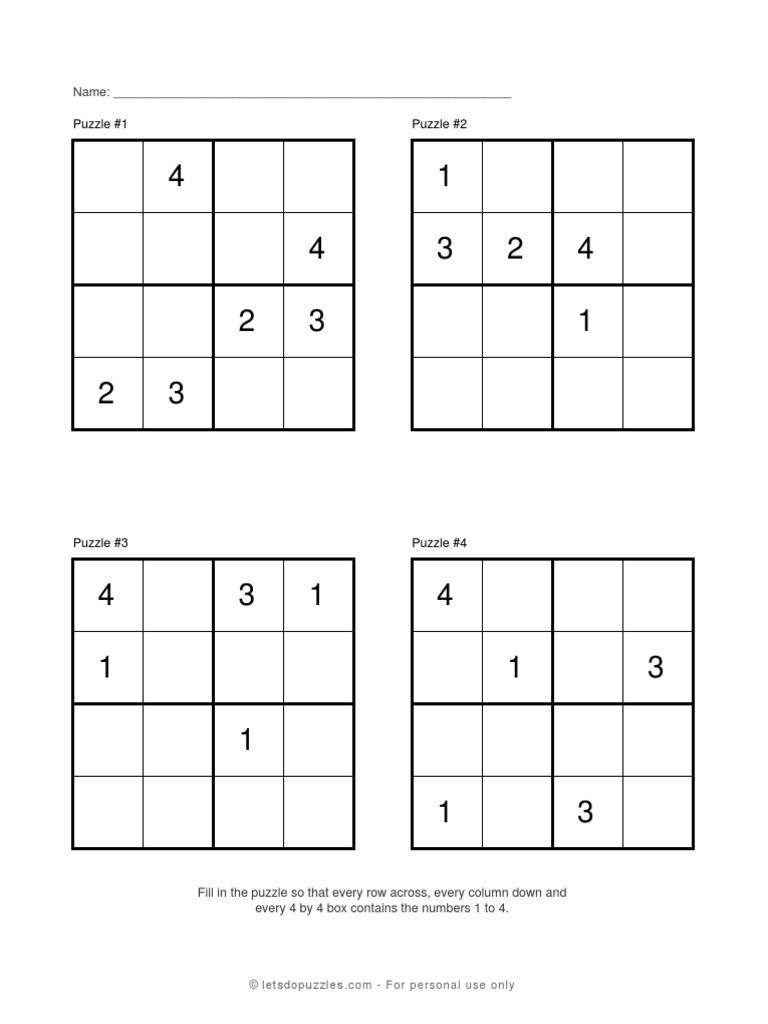 4x4 Sudoku Puzzle Easy | PDF | Teaching Methods & Materials