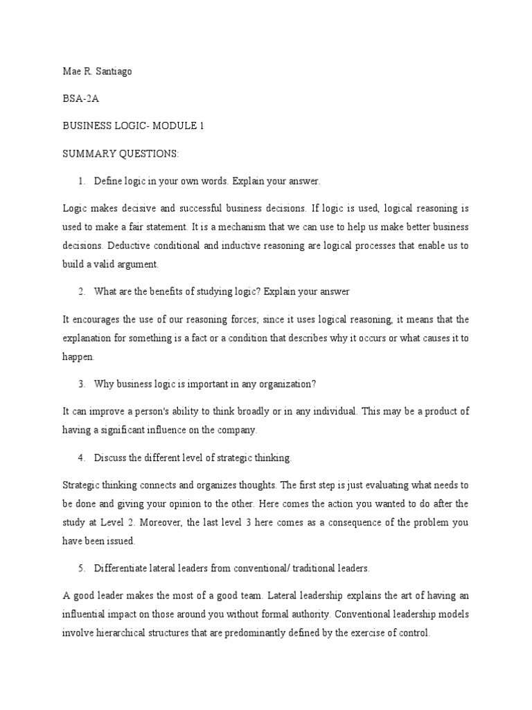 Business Logic - Module 1 | PDF | Logic | Decision Making