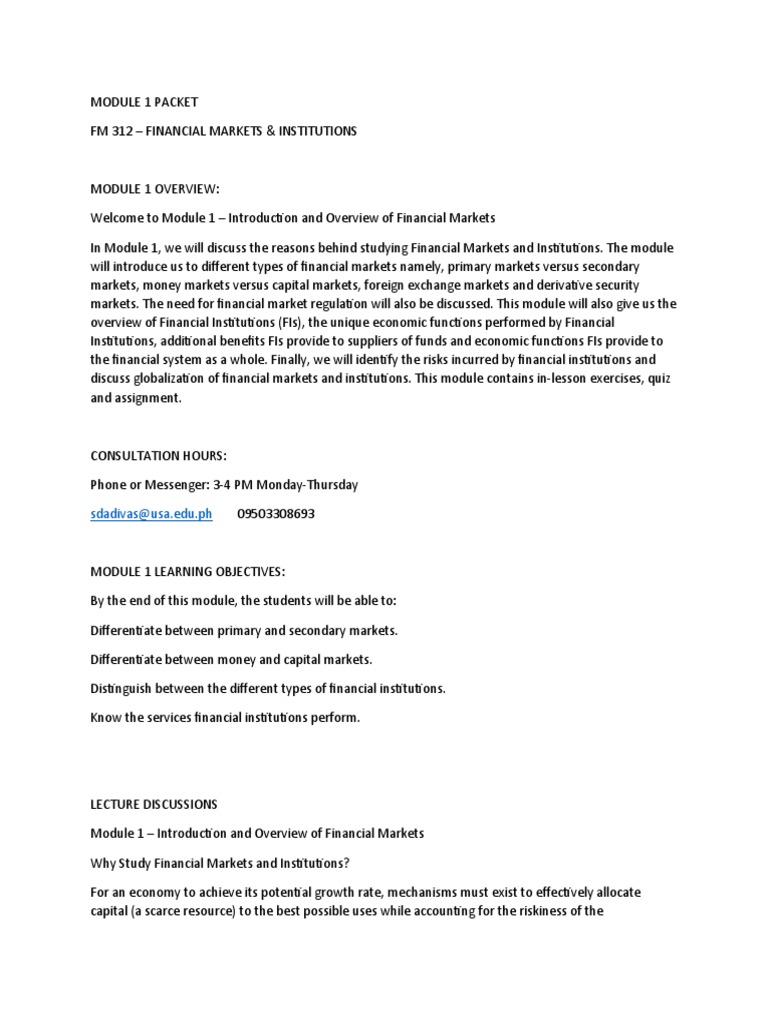 Introduction to Financial Markets & Institutions | PDF | Stocks ...